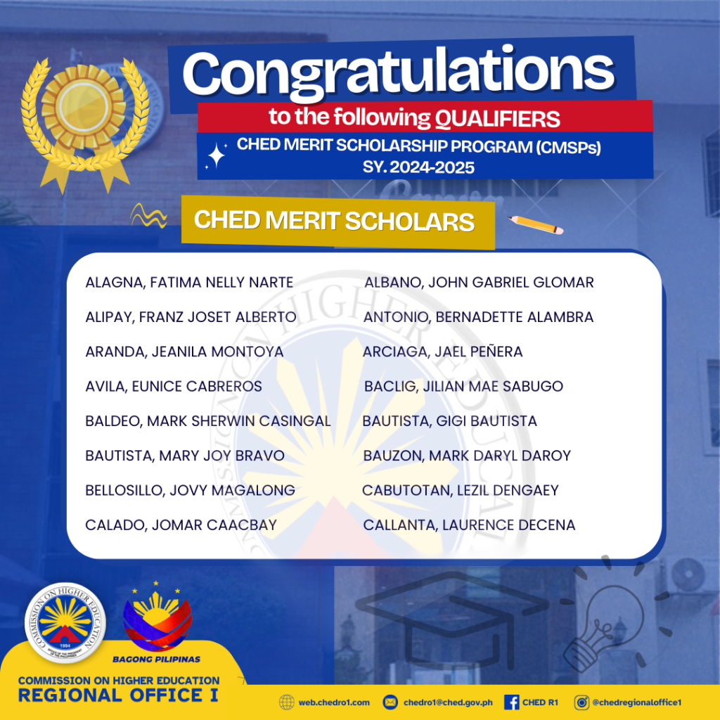 Congratulations to the new CHED Merit Scholars for S.Y. 2024-2025 ...