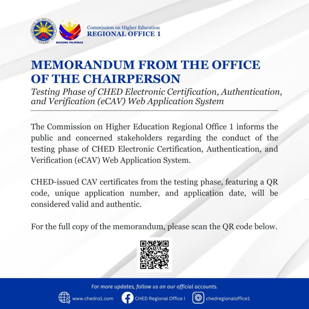 PUBLIC ADVISORY - CHED Region 1