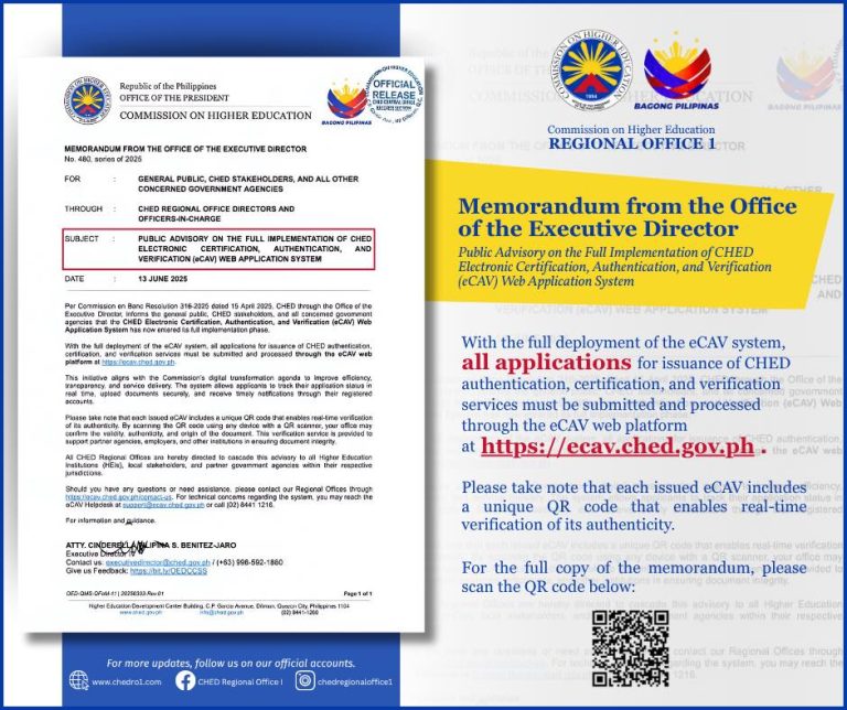 PUBLIC ADVISORY - CHED Region 1